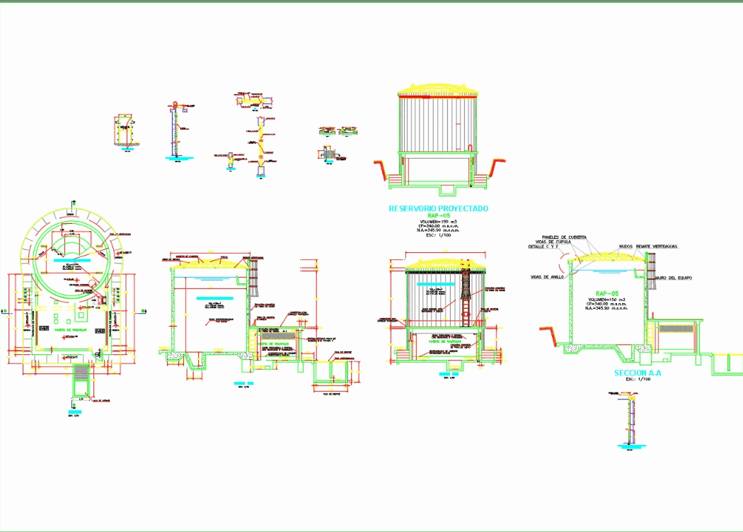 Reservorio de agua apoyado 150m3 en AutoCAD | CAD (675.99 KB) | Bibliocad