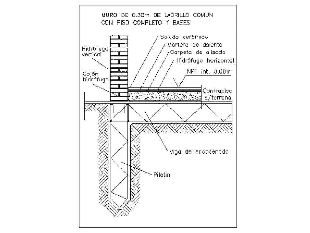 Muro de 30 con platea y pilotin en AutoCAD | CAD (30.7 KB) | Bibliocad