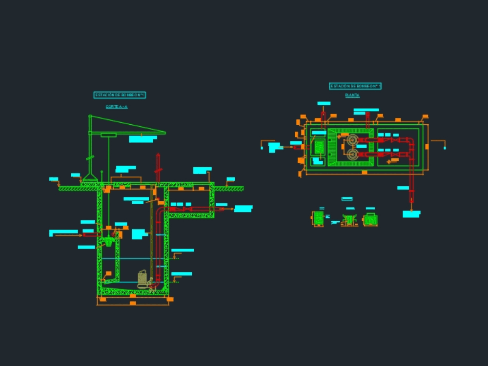 Estacion de bombeo cloacal en AutoCAD | CAD (94.16 KB) | Bibliocad