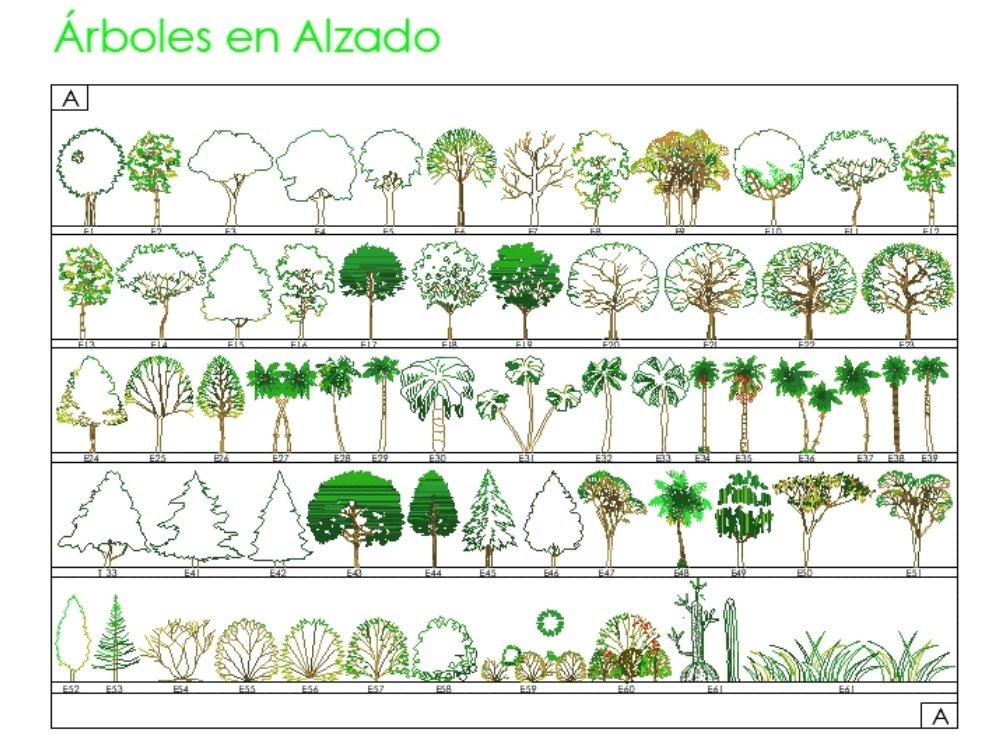 Arboles a color en AutoCAD | Descargar CAD gratis (1.34 MB) | Bibliocad