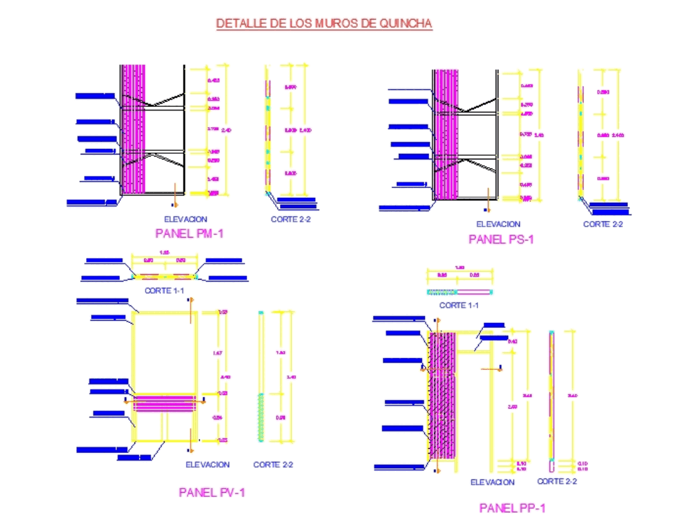 Constructive detail panels quincha in AutoCAD | CAD (116.98 KB) | Bibliocad