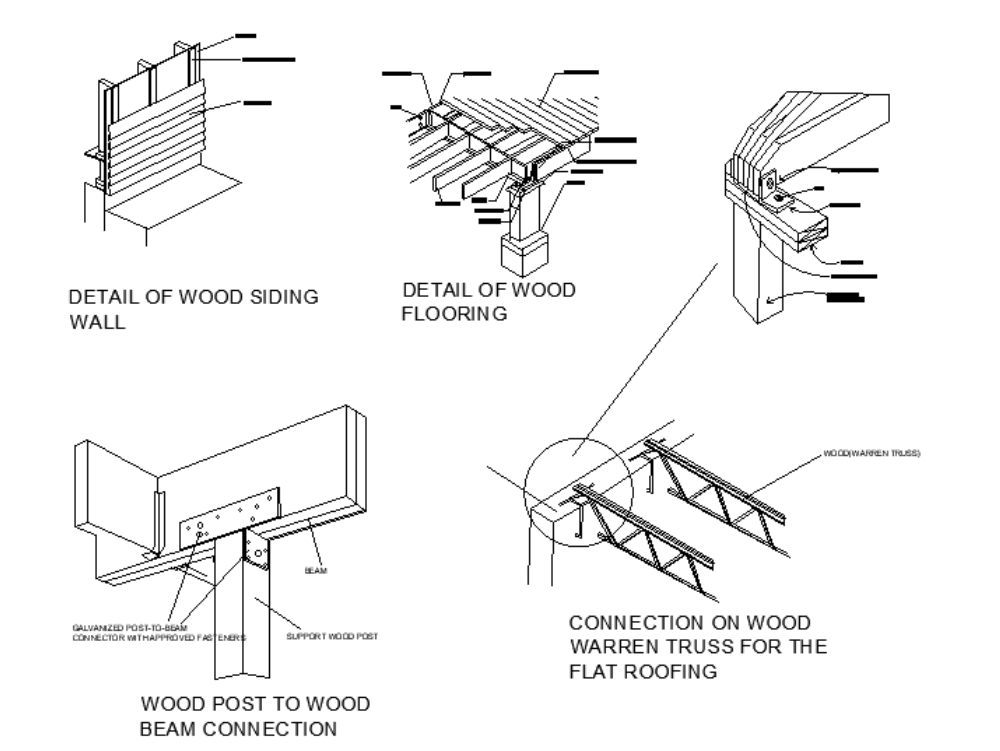 Conexiones - encuentros madera en AutoCAD | CAD (215.76 KB) | Bibliocad