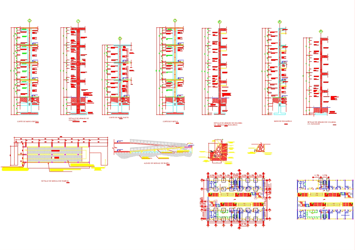 Cortes de muro en AutoCAD | Descargar CAD gratis (4.49 MB) | Bibliocad