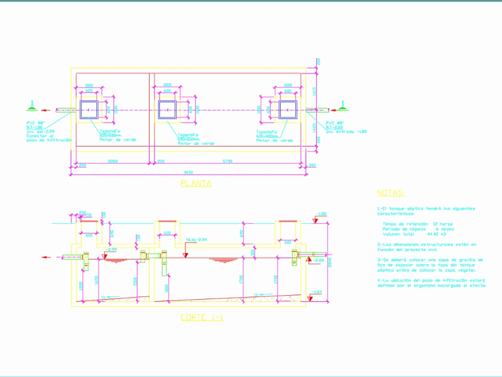 Septic tank in AutoCAD | CAD download (131.82 KB) | Bibliocad