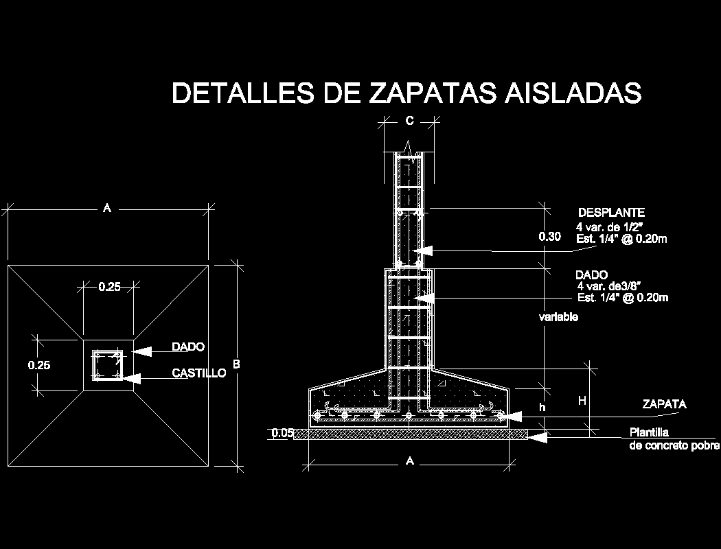 Zapata en AutoCAD | Descargar CAD (110.42 KB) | Bibliocad