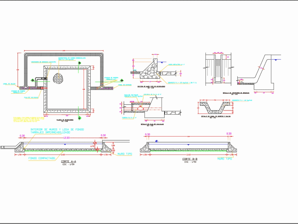 Plano de reservorio en AutoCAD | Descargar CAD (242.09 KB) | Bibliocad