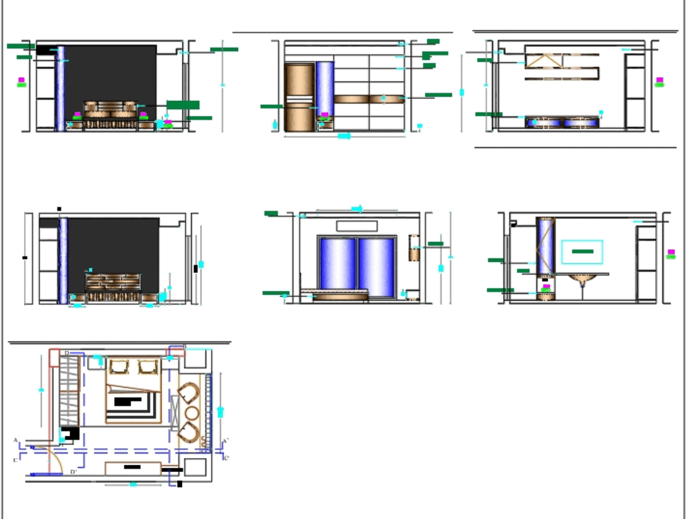 Bedroom in AutoCAD | Download CAD free (134.22 KB) | Bibliocad