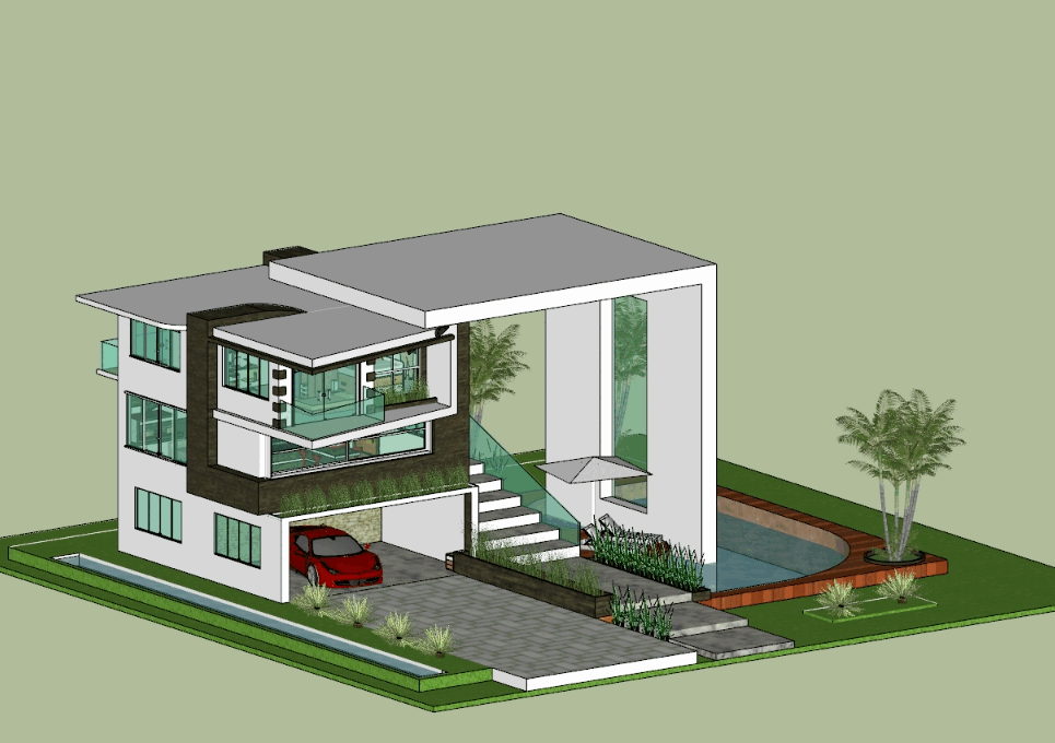 Casa moderna em 3d em SKP | Baixar CAD (17.41 MB) | Bibliocad
