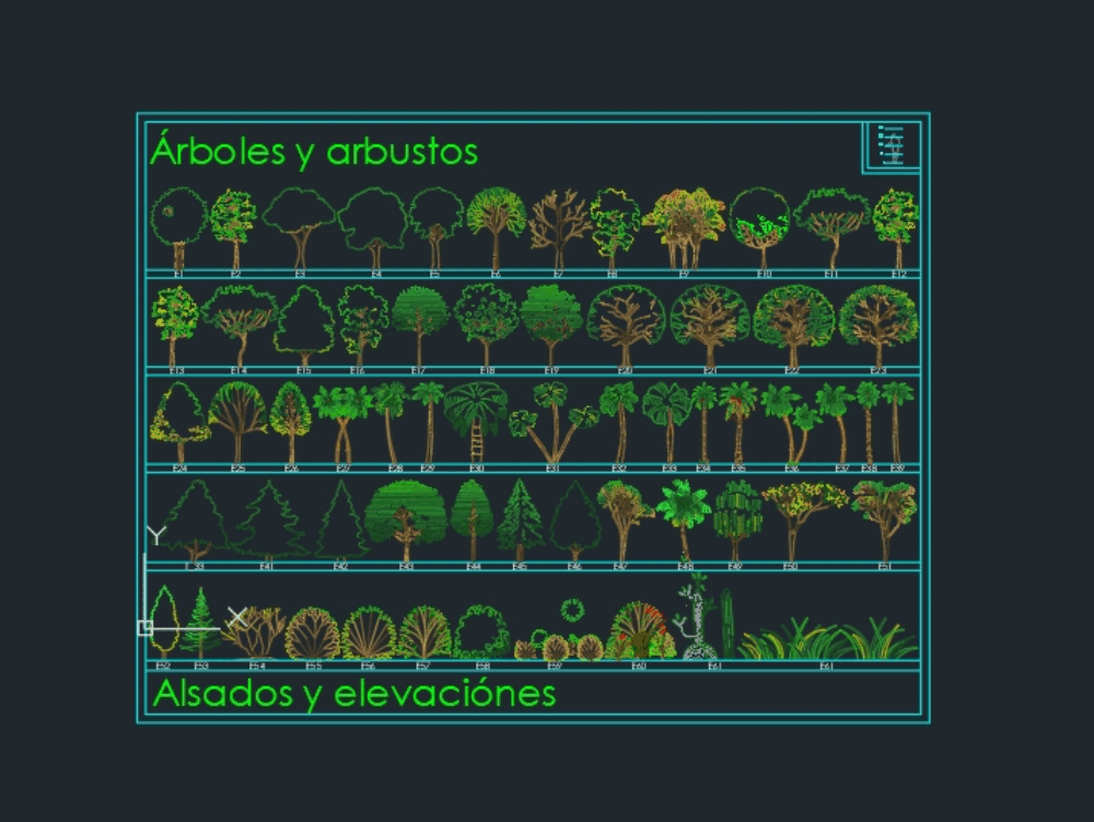 Elevation of trees and shrubs in AutoCAD | CAD (1.43 MB) | Bibliocad