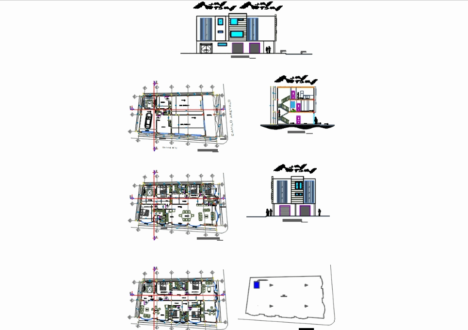 Multifunctional building in ZIP | CAD download (2.22 MB) | Bibliocad