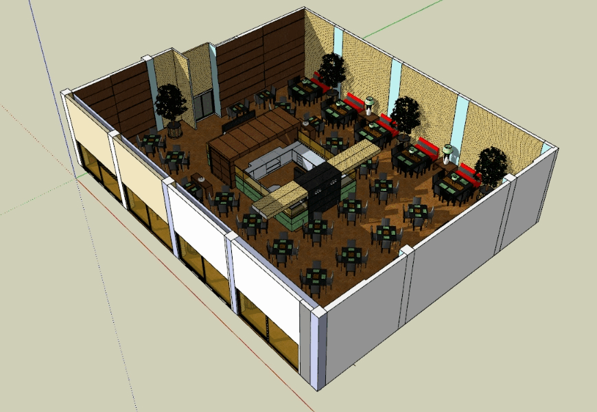 Restaurant 3d en SKP | Descargar CAD (528.42 KB) | Bibliocad