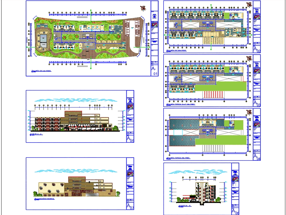 Planos de hotel 3 estrellas - sayan en AutoCAD | CAD (8.59 MB) | Bibliocad