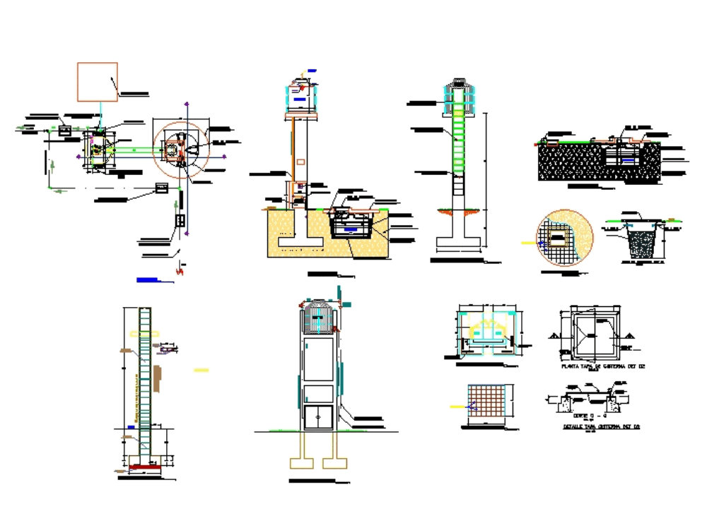 Tanque cisterna y tanque elevado en AutoCAD | CAD (#117823) | Bibliocad
