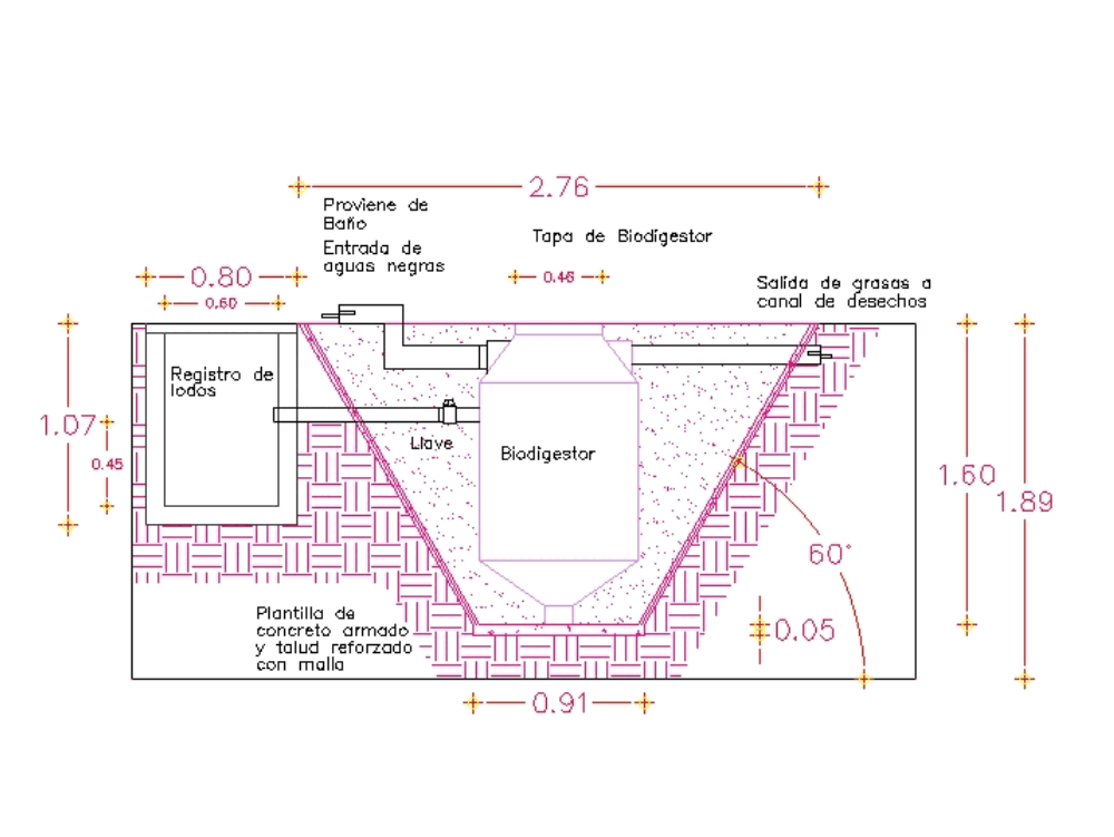 Biodigestor en AutoCAD | Descargar CAD (33.68 KB) | Bibliocad