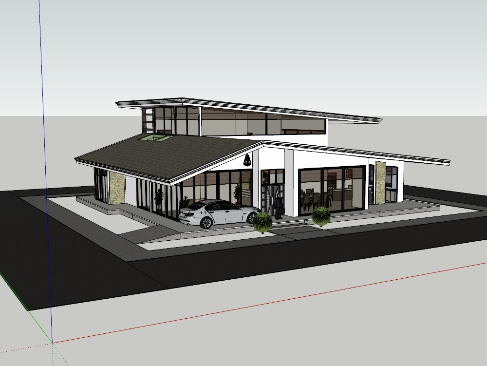 Modern house with pitched roofs in SKP | CAD (18.62 MB) | Bibliocad