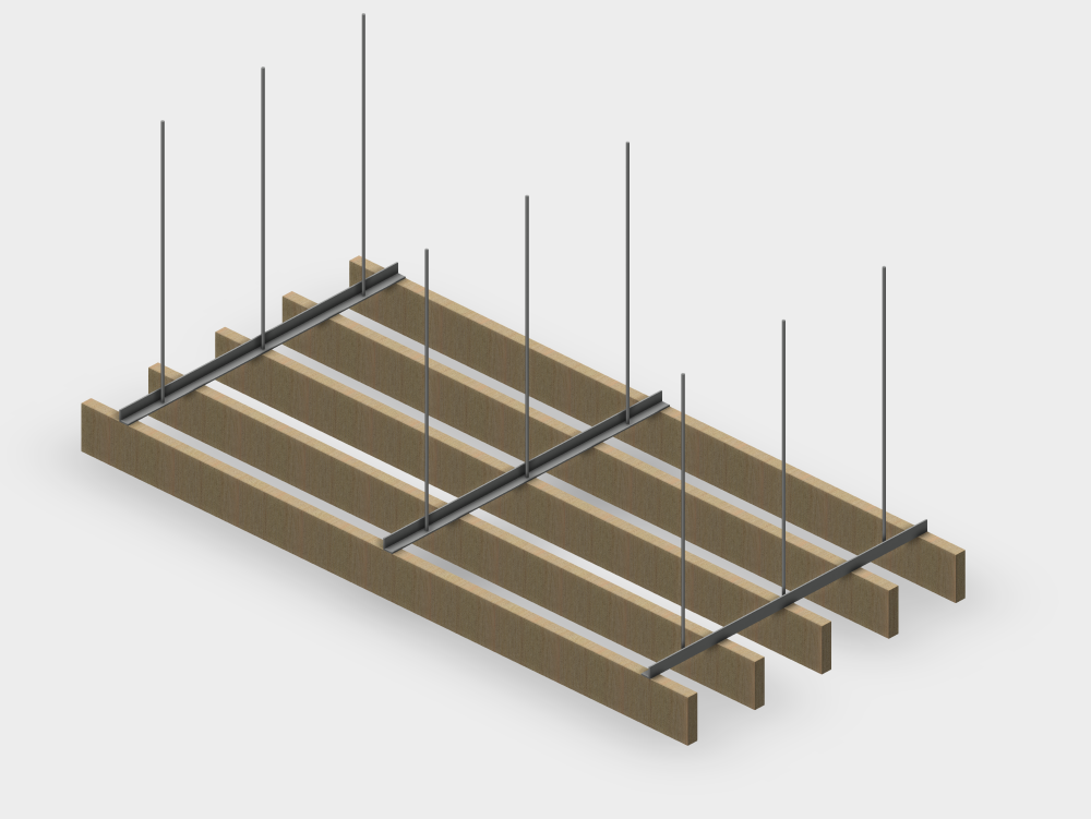 Suspended ceiling with wooden beams in RFA | CAD (558.19 KB) | Bibliocad