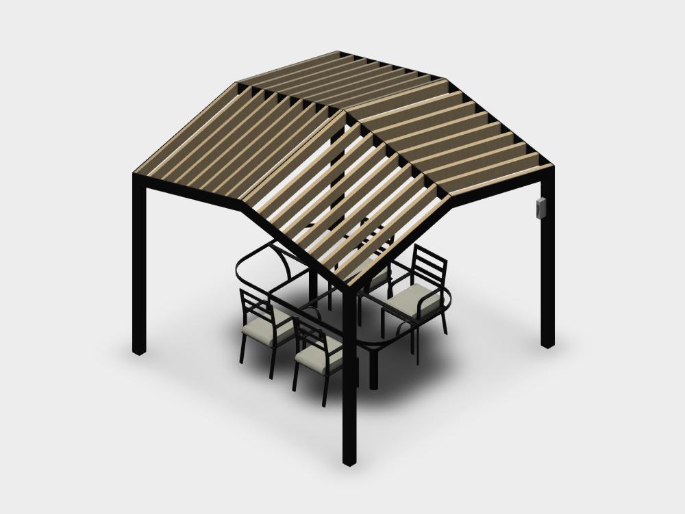 Mixed pergola with integrated furniture (1.34 MB) | Bibliocad